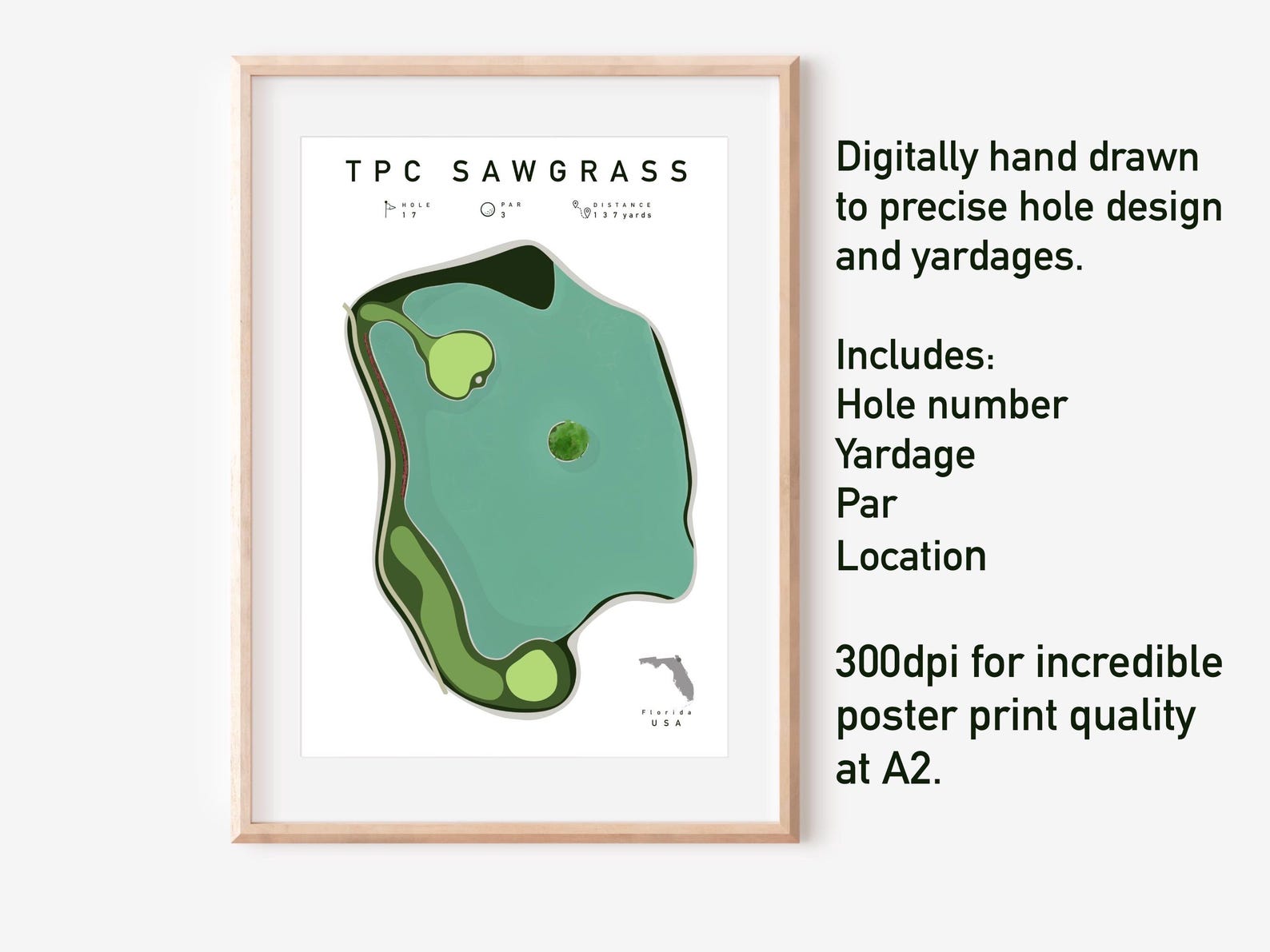TPC Sawgrass Hole 17 Illustration - Print - Golf Course - Golf Art ...