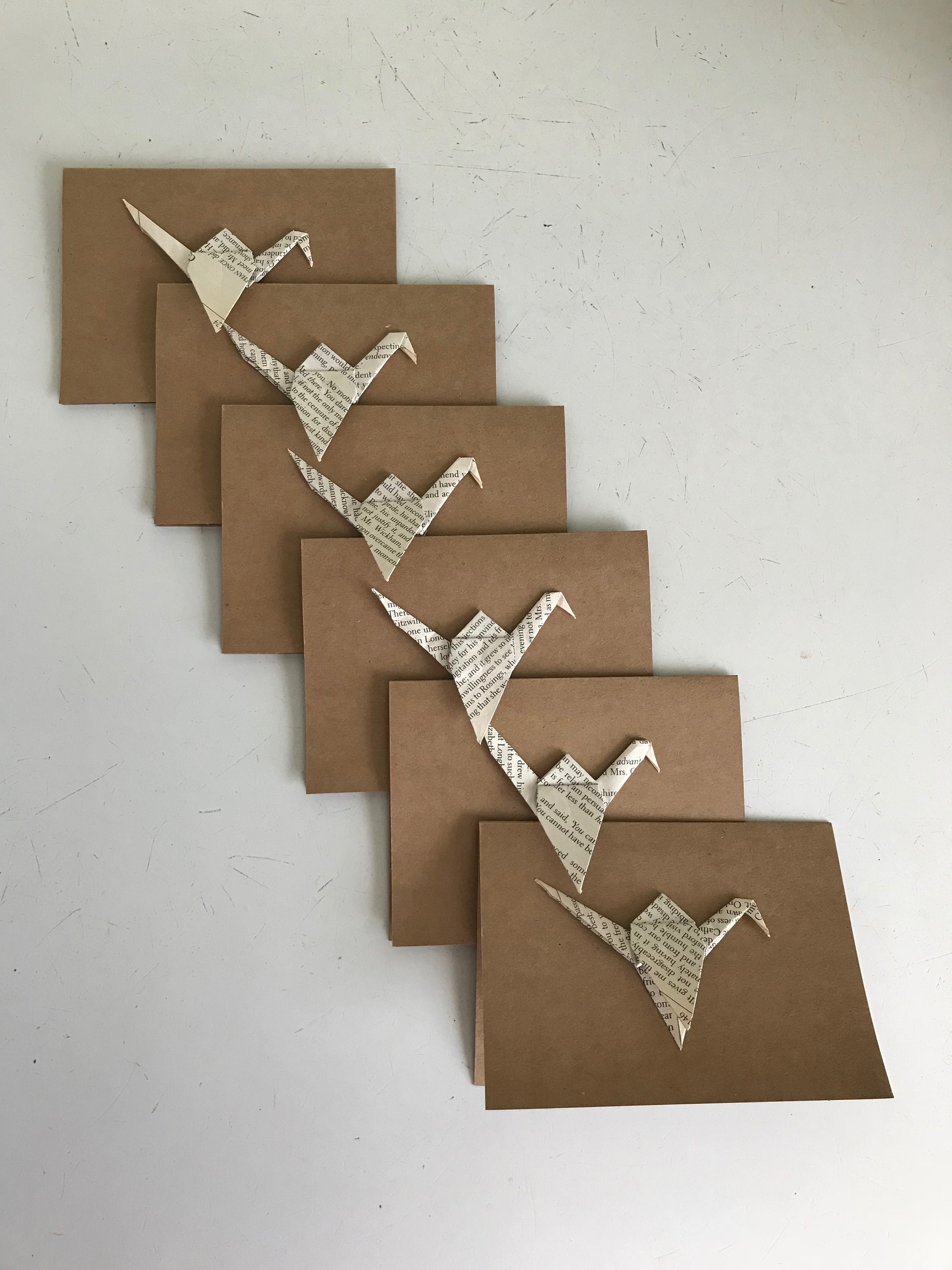 Paper Crane Origami Book Page Blank Greeting Cards (set of 6) - Pride ...
