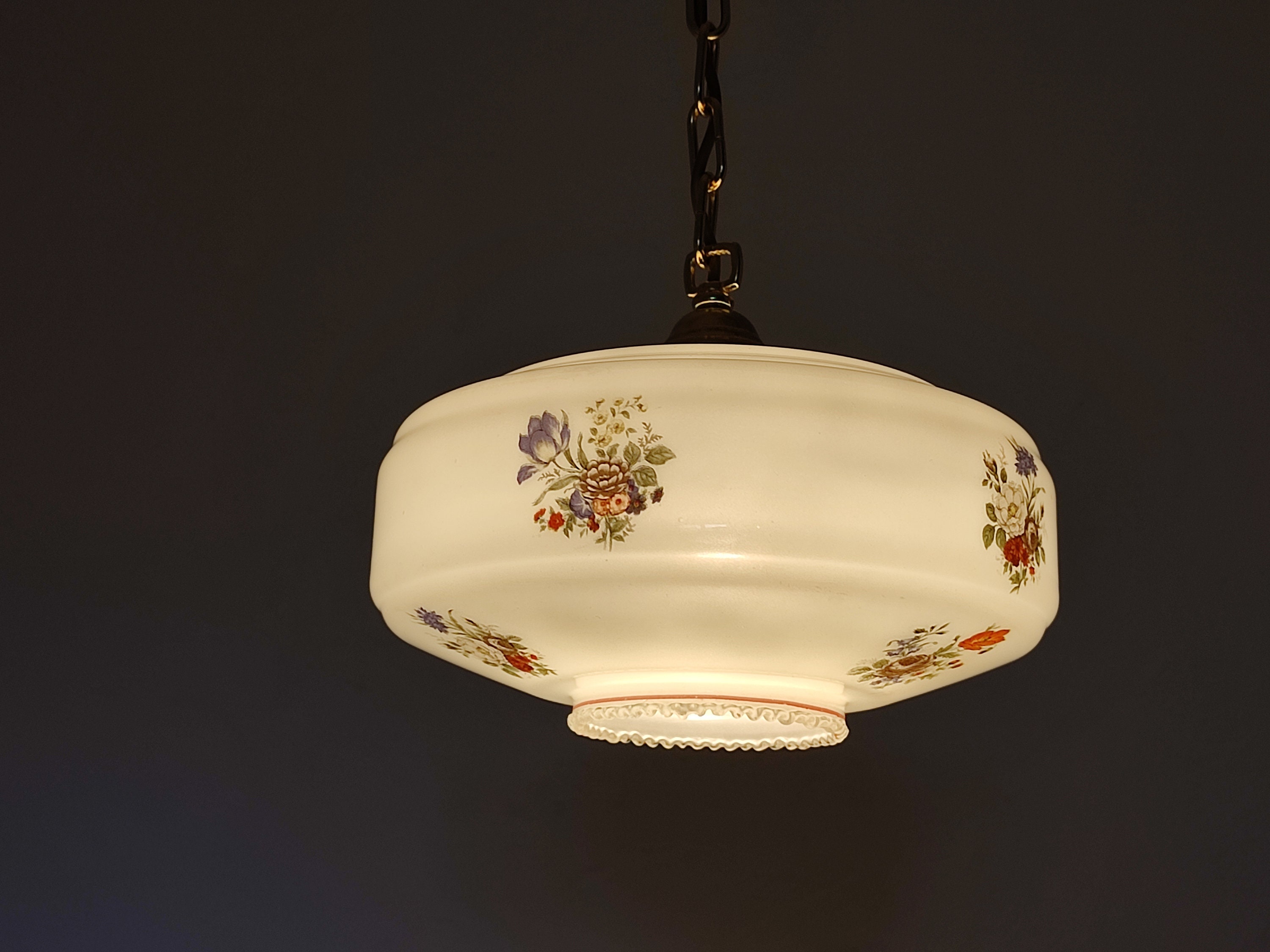 Vintage White Rose Flower Glass Light, Kitchen Pendant Light, Mid ...