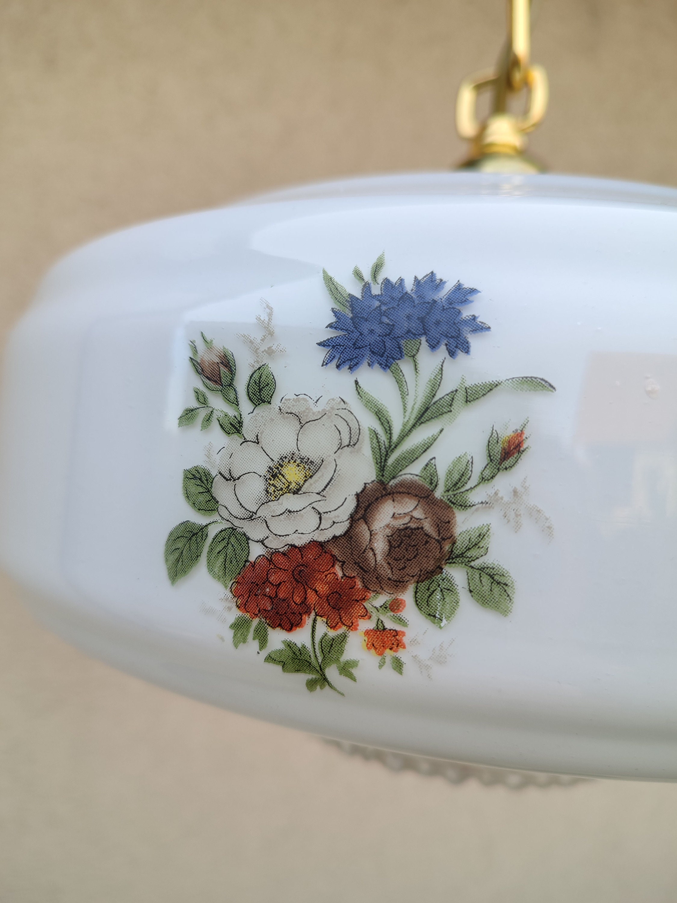 Vintage White Rose Flower Glass Light, Kitchen Pendant Light, Mid ...