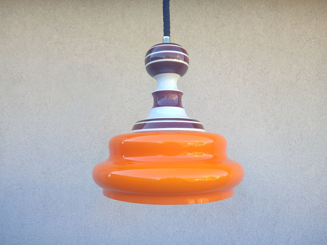 Space Age Pendant Light, 70s Light, Orange Opaline Glass Light, Hanging ...