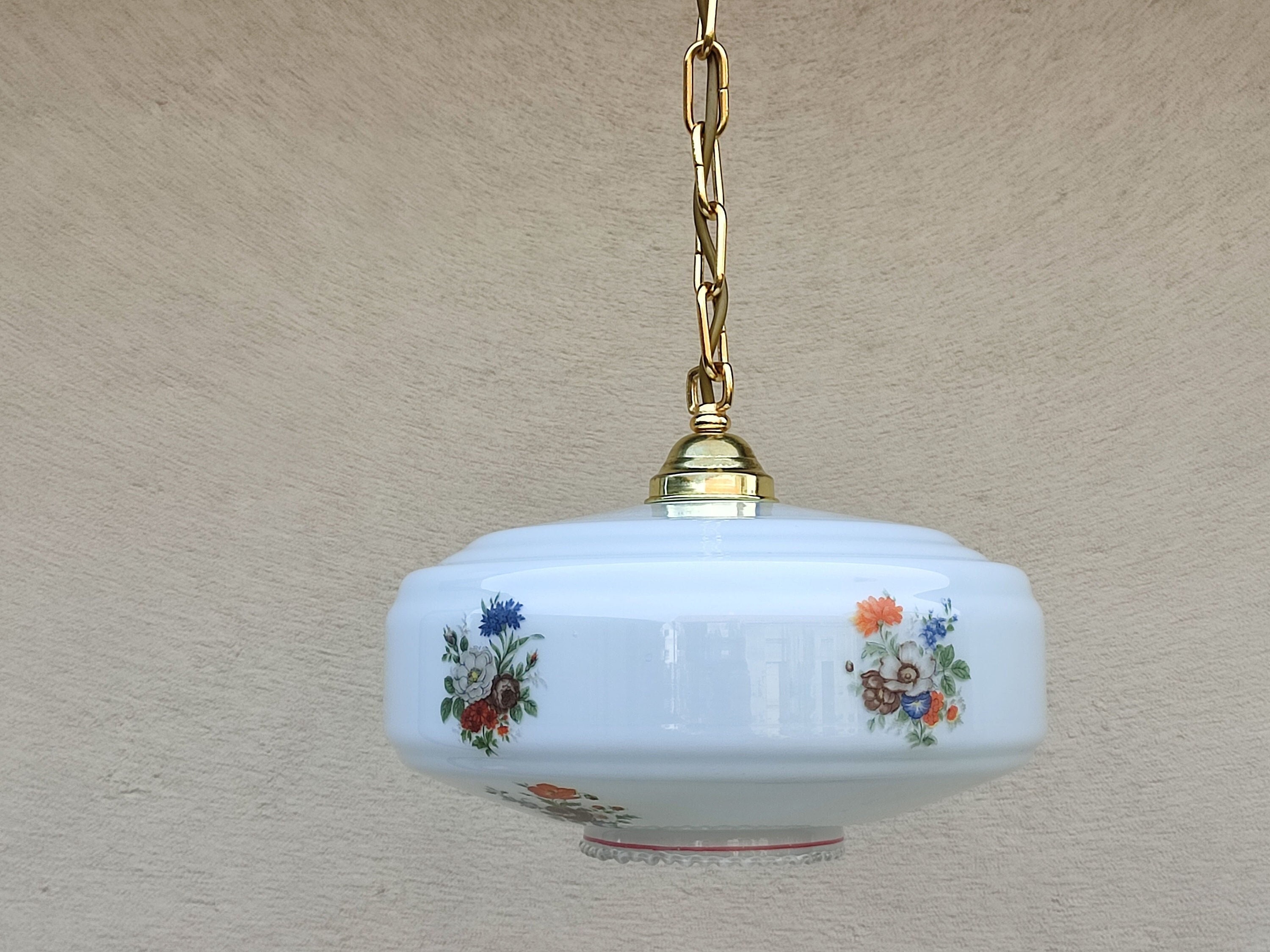 Vintage White Rose Flower Glass Light, Kitchen Pendant Light, Mid ...
