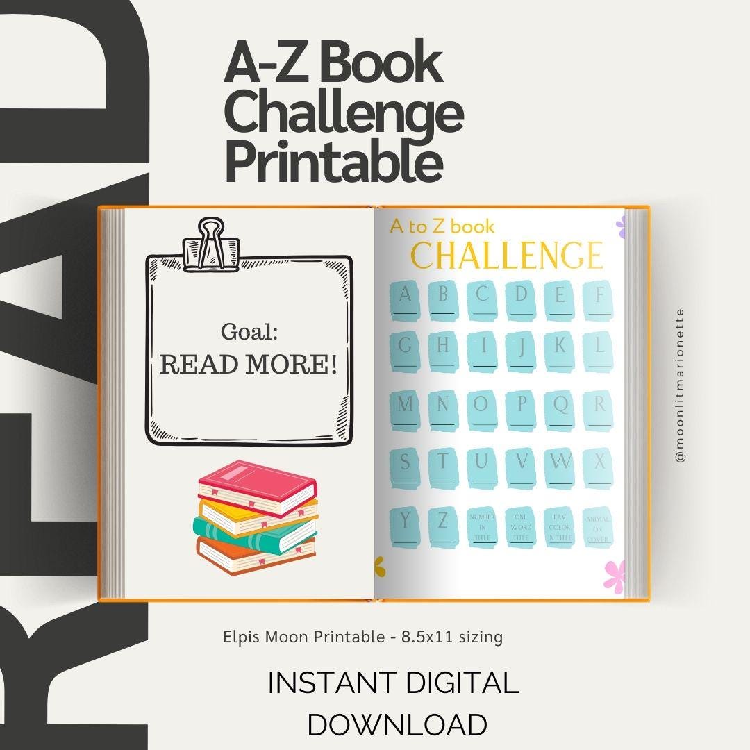 A to Z Book Challenge Printable | Reading Tracker | Book Lovers Gift ...