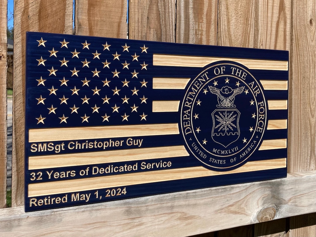 USAF American Flag Plaque - Air Force Retirement Gift - Military ...