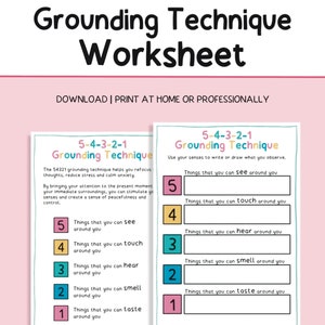 Grounding Technique Exercise Therapy Worksheet 54321 Therapy Copying ...