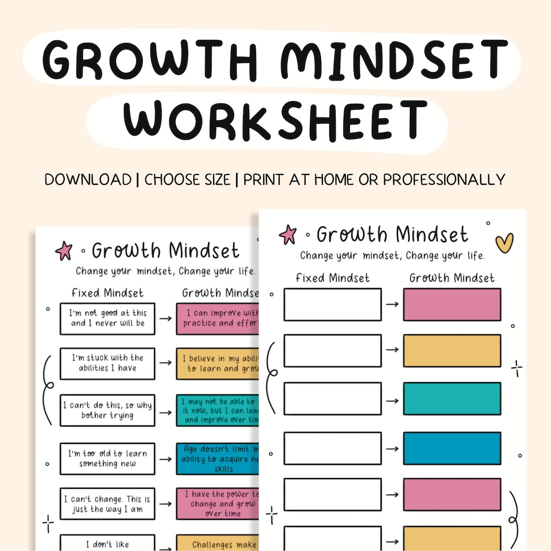 Growth Mindset Exercise Therapy Worksheet Positive Mindset Therapy ...