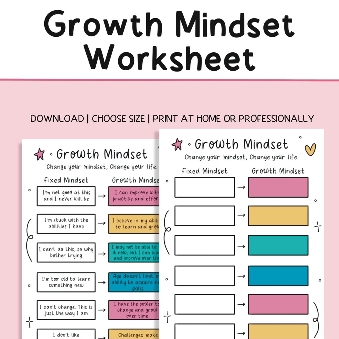 Growth Mindset Exercise Therapy Worksheet Positive Mindset Therapy ...