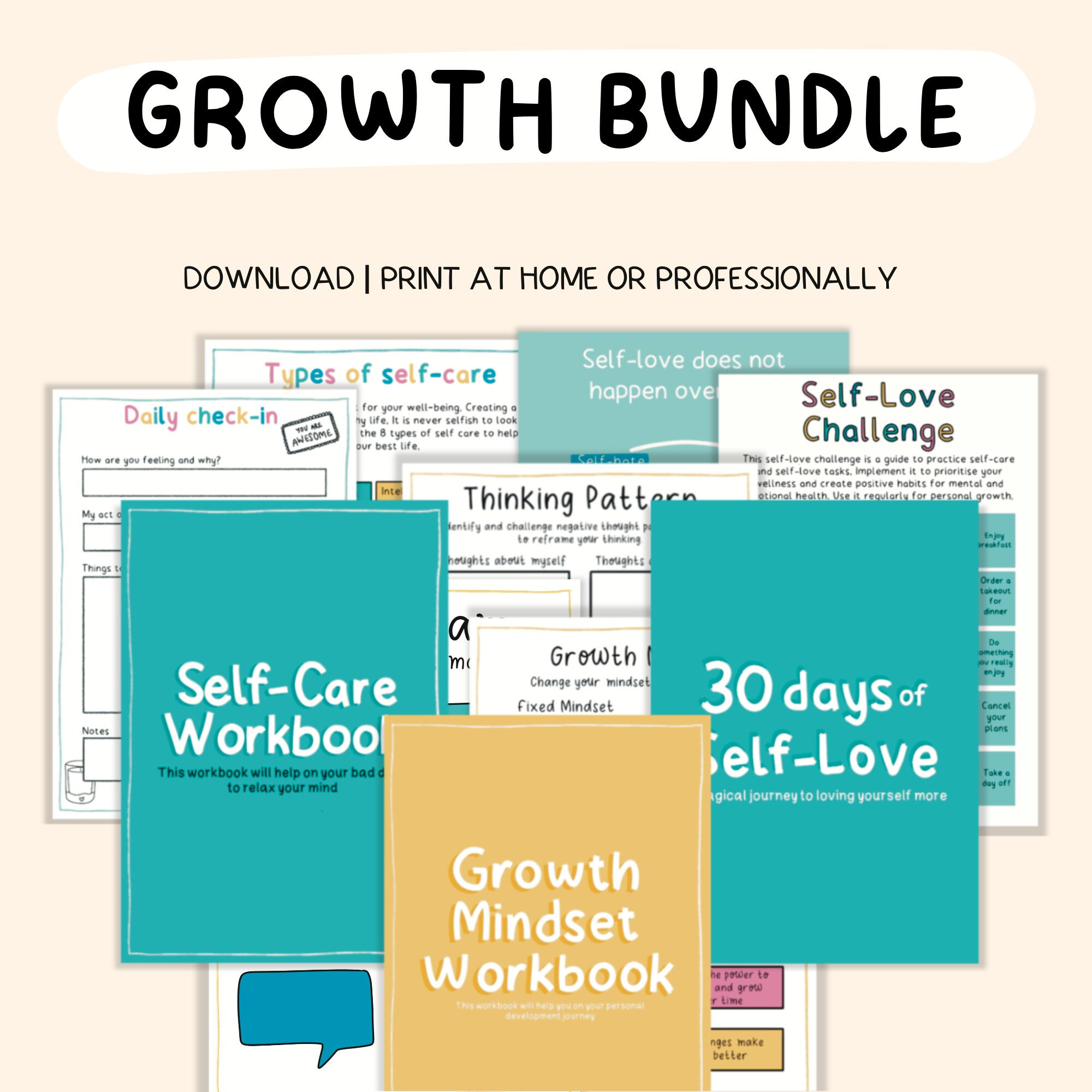 Growth Mindset Workbook Bundle for Self Esteem Worksheets Teen ...