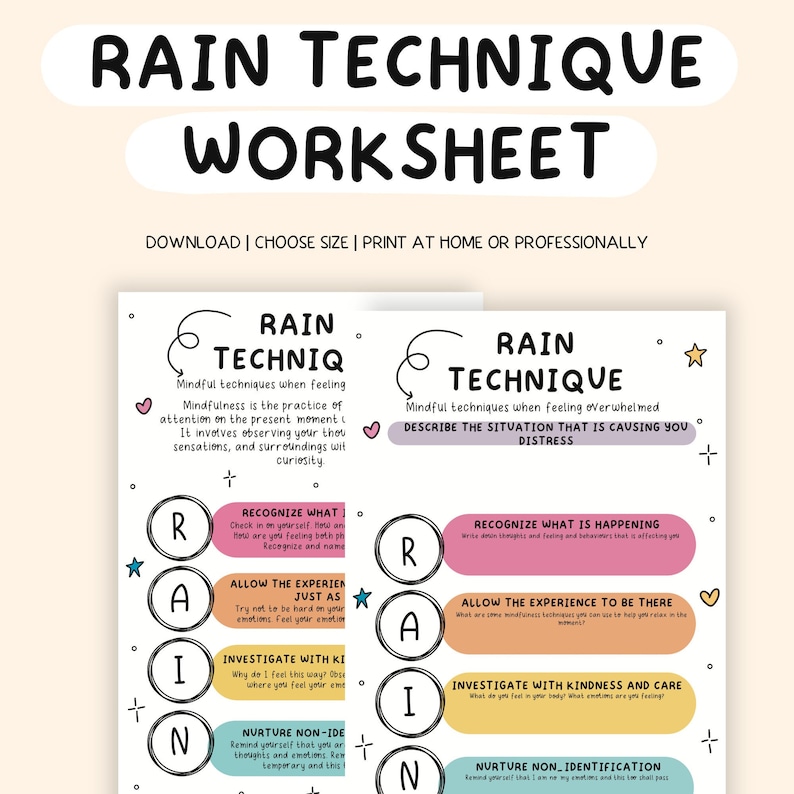 Rain Technique Mindfulness Worksheet | Therapy Worksheet | Printable ...
