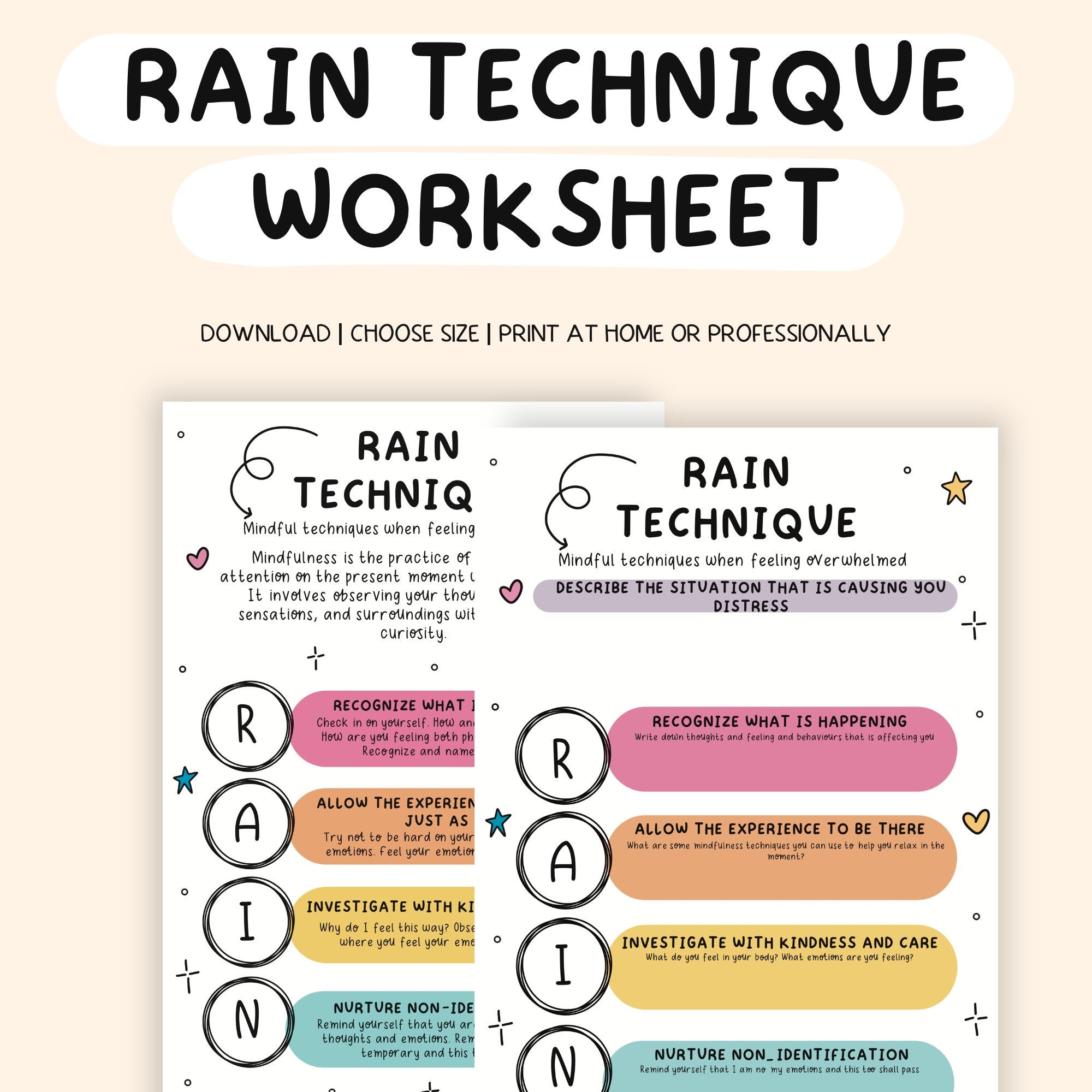 Rain Technique Mindfulness Worksheet | Therapy Worksheet | Printable ...