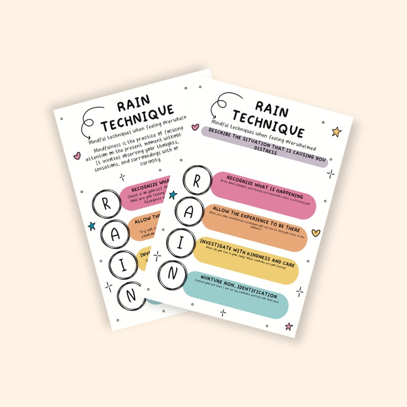 Rain Technique Mindfulness Worksheet | Therapy Worksheet | Printable ... Rain Technique Mindfulness Worksheet | Therapy Worksheet | Printable ...