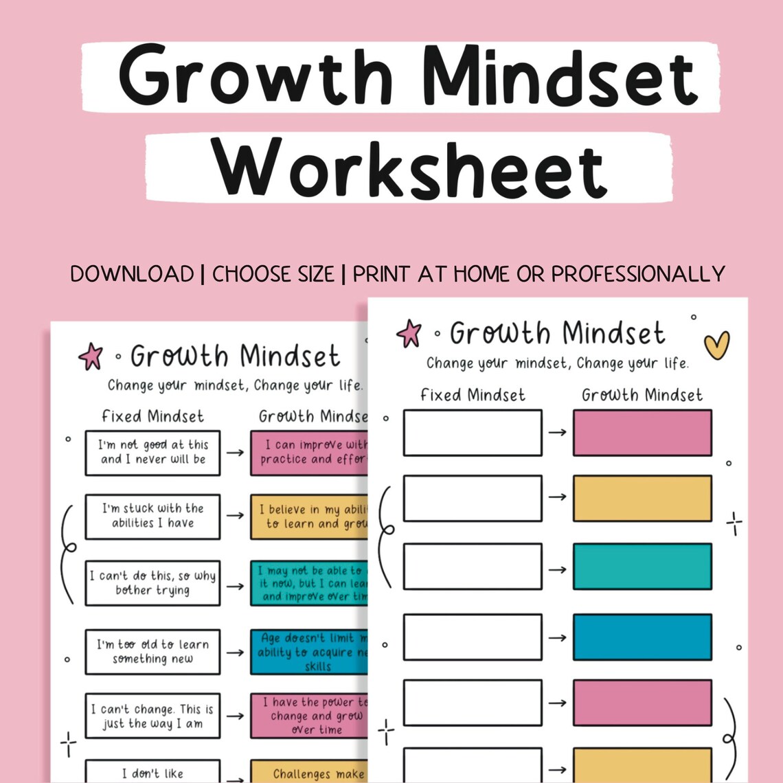 Growth Mindset Exercise Therapy Worksheet Positive Mindset - Etsy