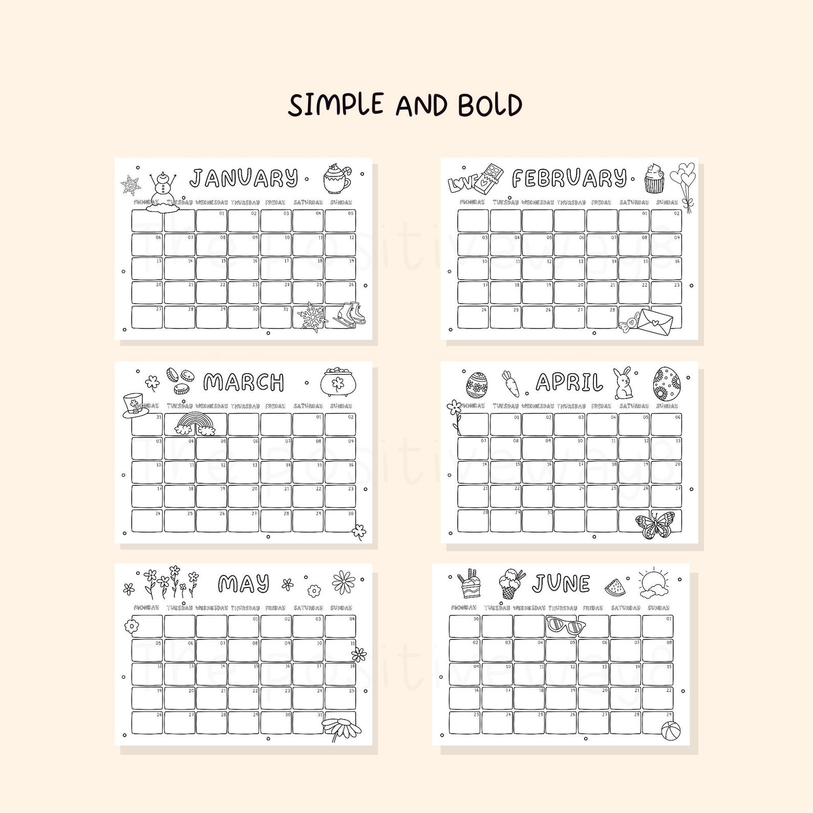 2025 Coloring Calendar Kids Calendar 2025 Monthly Planner Printable ...