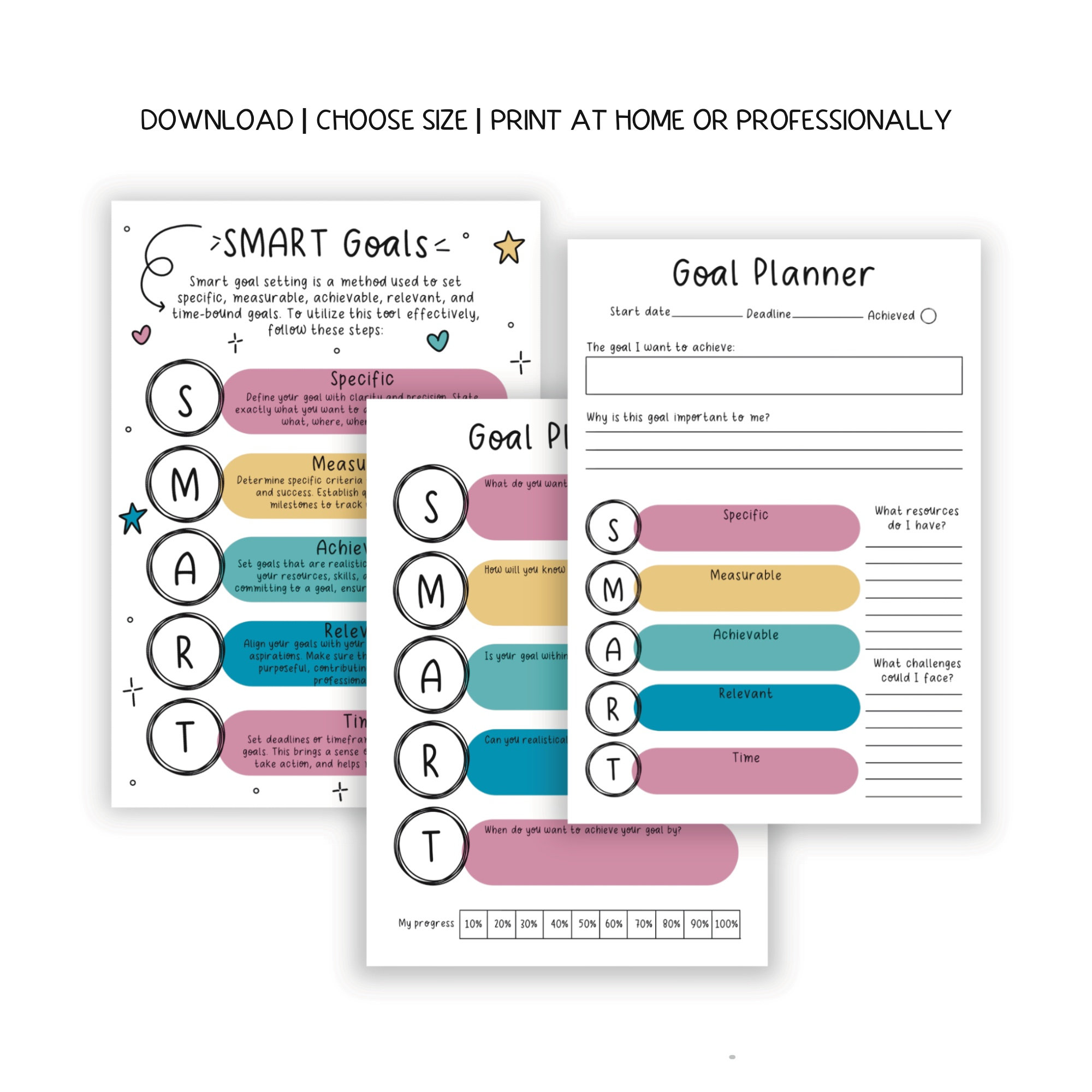 Smart Goals Template Goal Setting Poster Printable Smart Goal Tracker ...