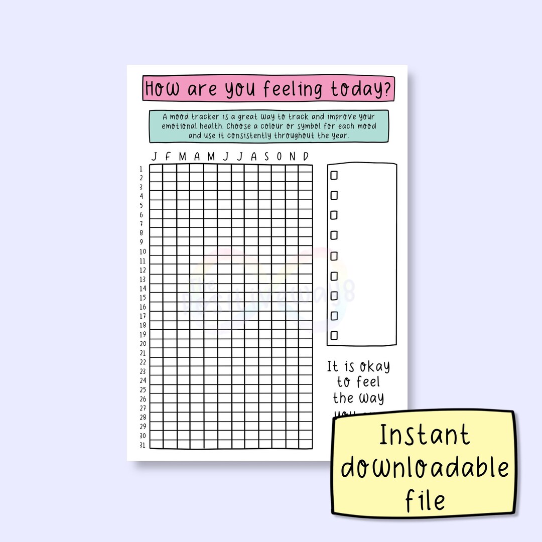 A4 Mood Tracker,well-being Feelings Tracker PDF - Etsy