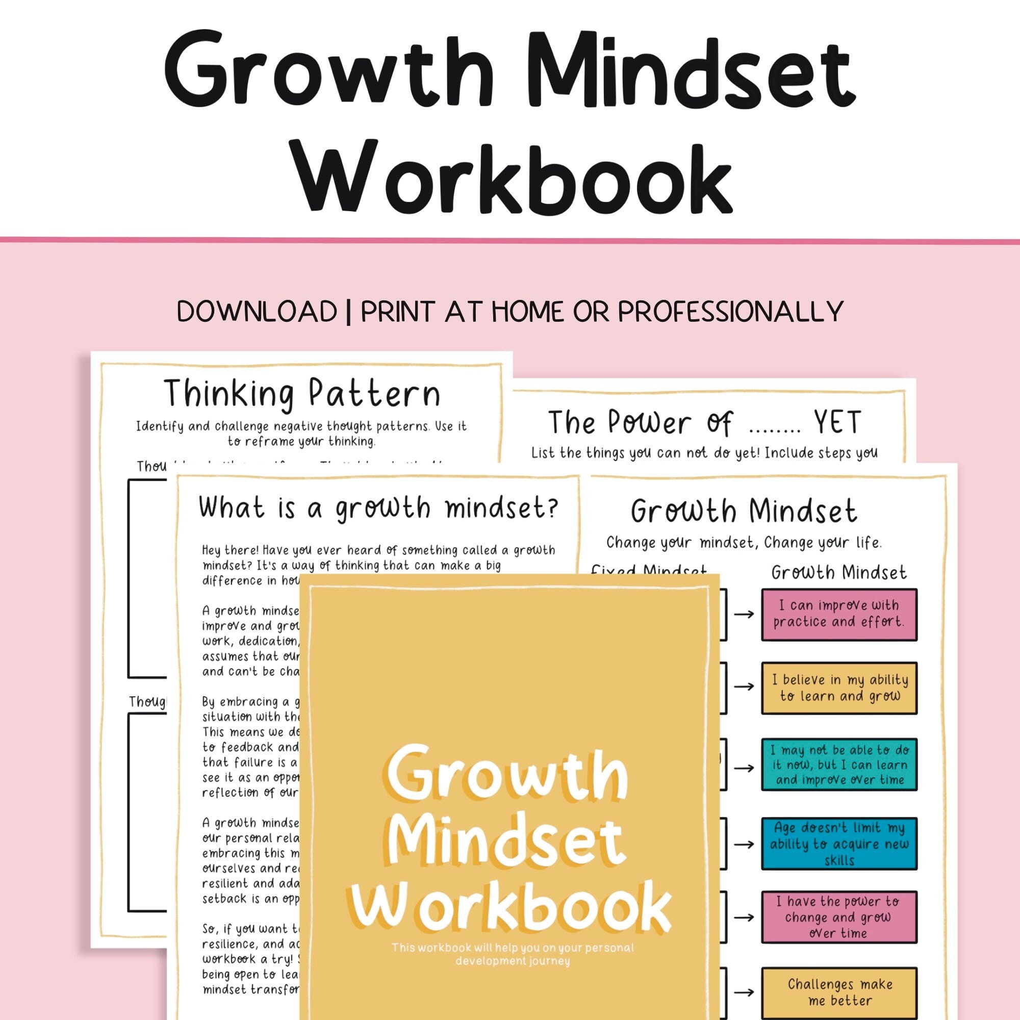 Growth Mindset Workbook for Self Esteem Worksheets Teen Confidence ...