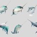 Watercolor Narwhal Clipart, Whale Clipart, Ocean Fish Png Bundle, Whale ...