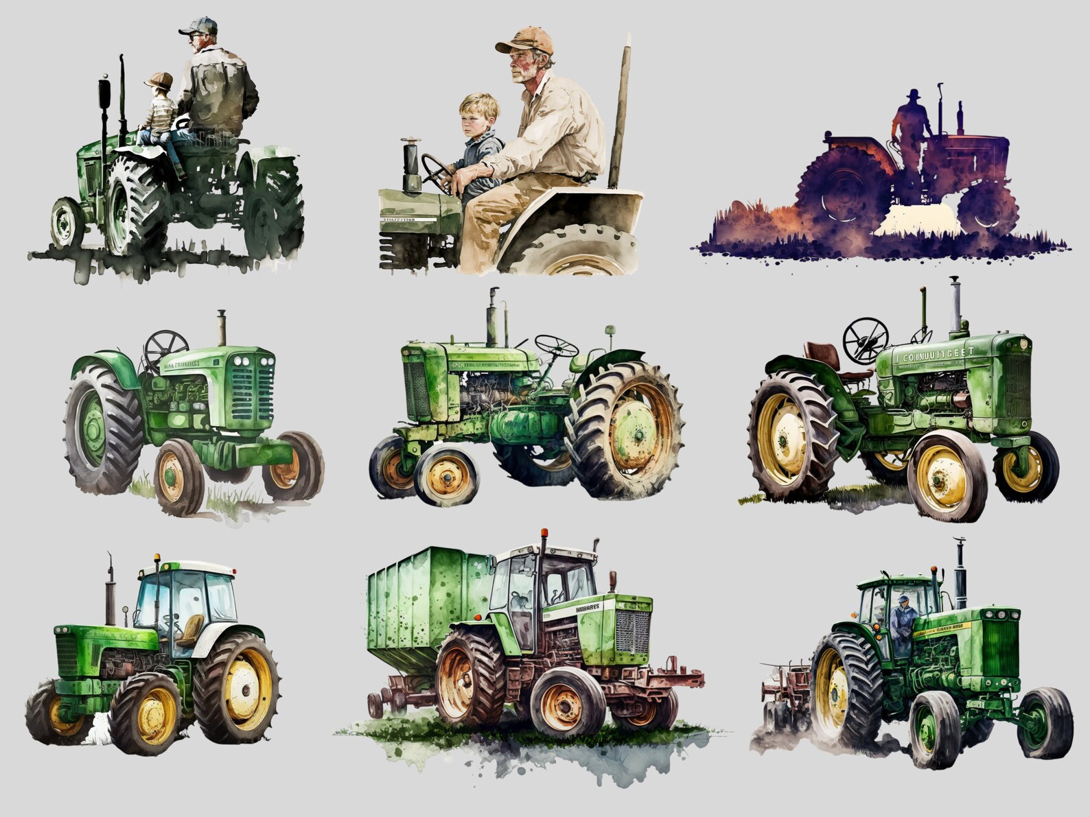 Watercolor Tractor Clipart, Countryside, Machinery, Farm Clipart ...