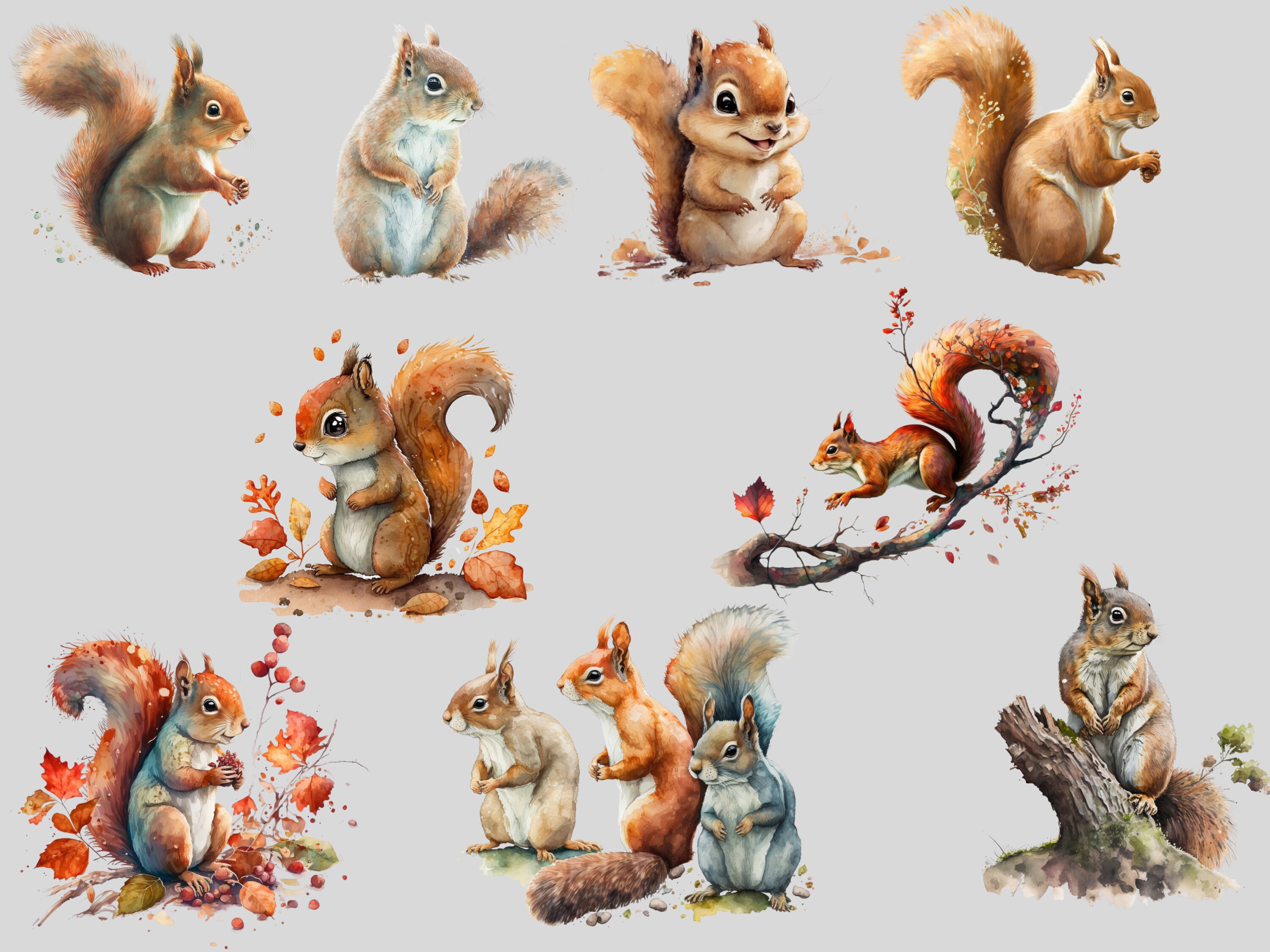 Watercolor Squirrel Clipart, Png Graphics for Print, Sublimation ...