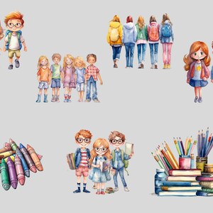 Watercolor Back to School Clipart, Teacher, Students, Chalkboard, Book ...