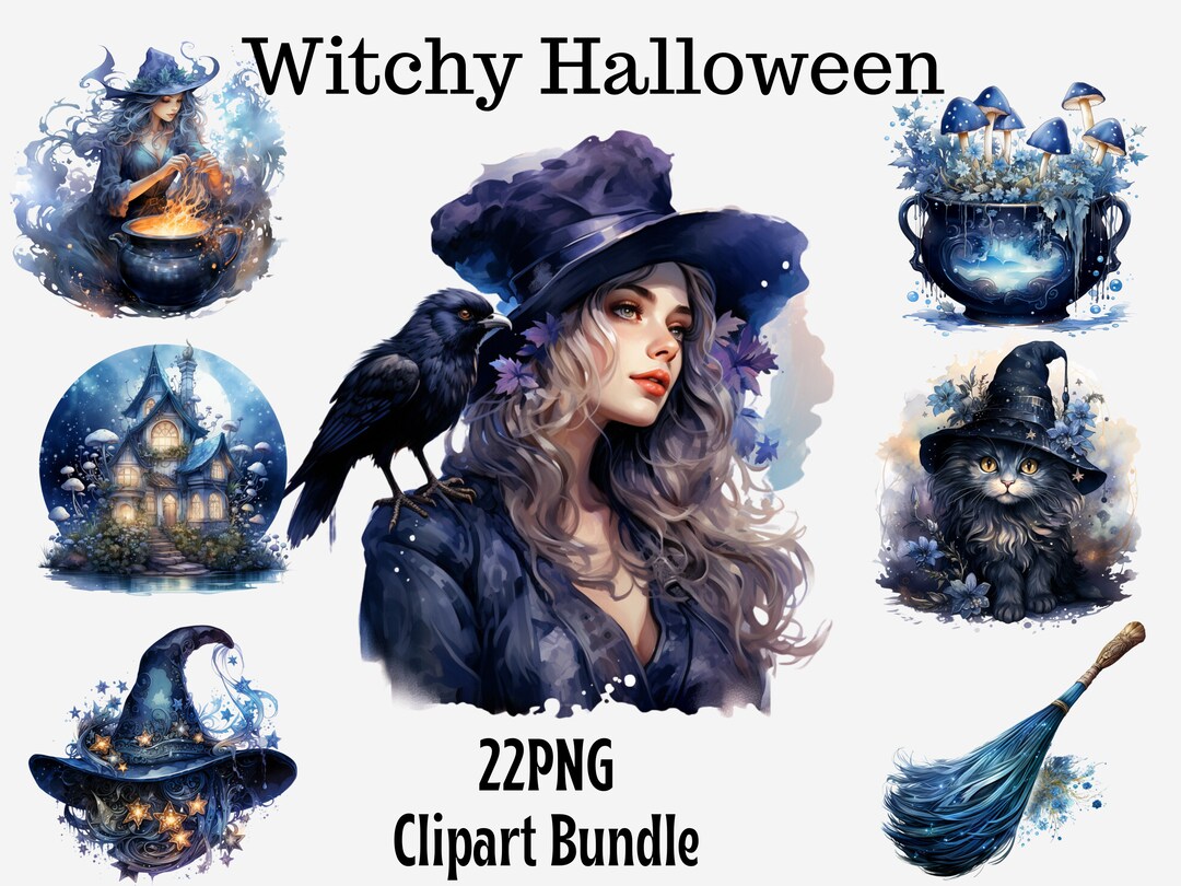 Watercolor Witchy Halloween Clipart PNG, Printable Graphics ...