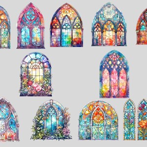 Watercolor Stained Glass Window Clipart PNG, Retro Arch, Arched Window ...