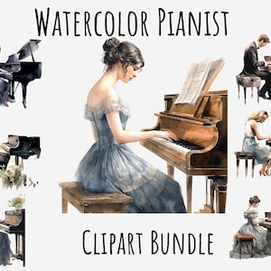 Watercolor Pianist Clipart, Piano Clipart, Teacher, Grand Piano ...
