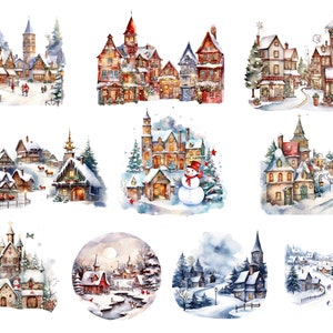 Watercolor Christmas Village Clipart Bundle, Winter Holiday Buildings ...