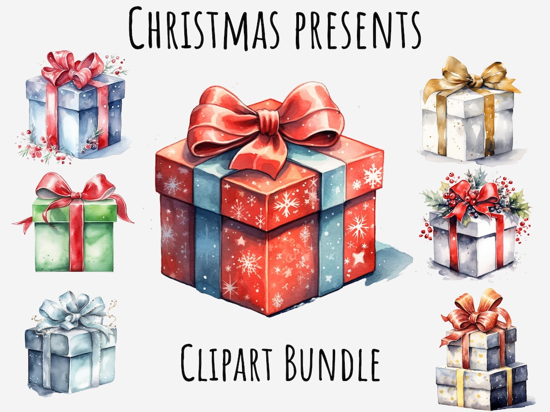 Watercolor Christmas Present Clipart, Holiday, Winter, Christmas Gifts ...