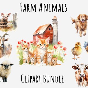 Watercolor Farm Animals Clipart Png, Sheep, Dog, Cat, Chick, Chicken ...
