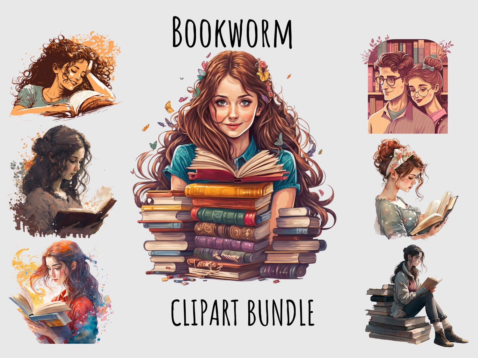 Bookworm Clipart Reading PNG Clipart Books Lover Journal - Etsy