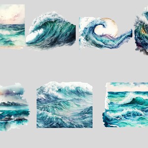 Watercolor Waves Clipart, Waves PNG Bundle, Sea Wave Graphics Printable ...