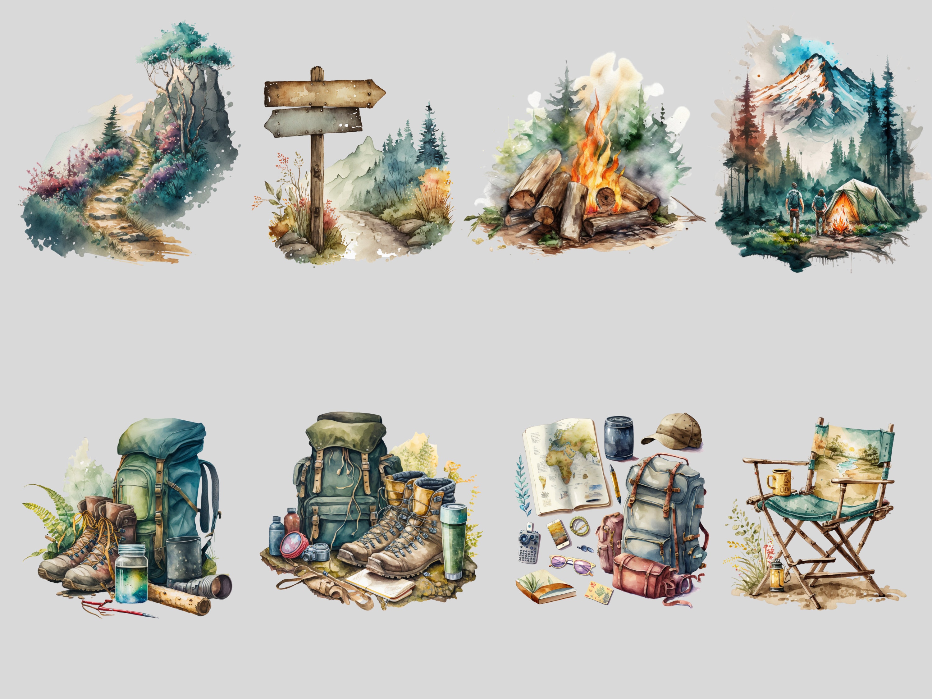 Watercolor Hiking Clipart Hiker Outdoors Camper Camping - Etsy