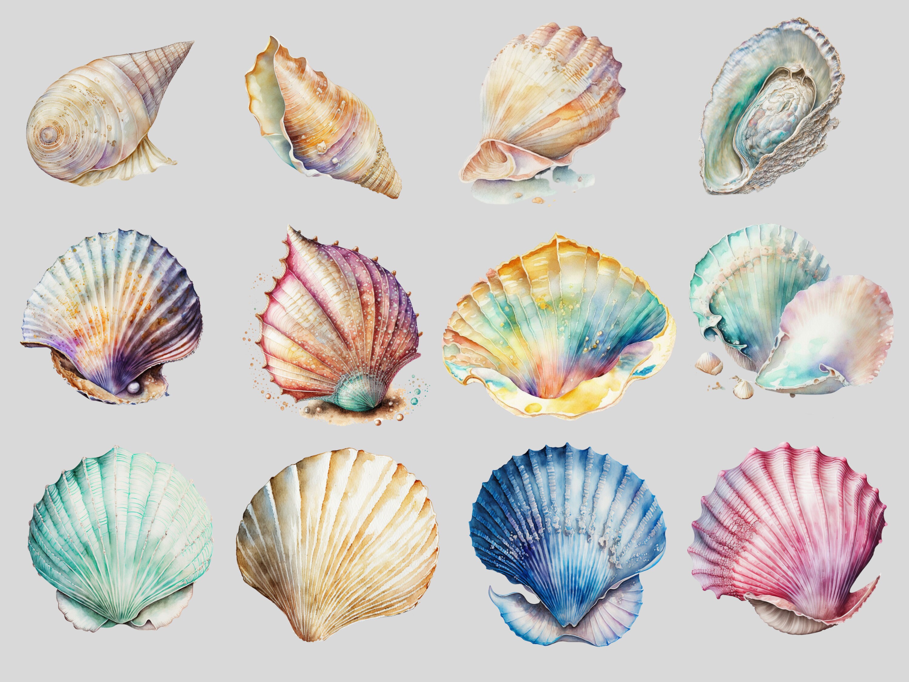 Watercolor Seashell Clipart Marine Sea Shell Snail Shell - Etsy