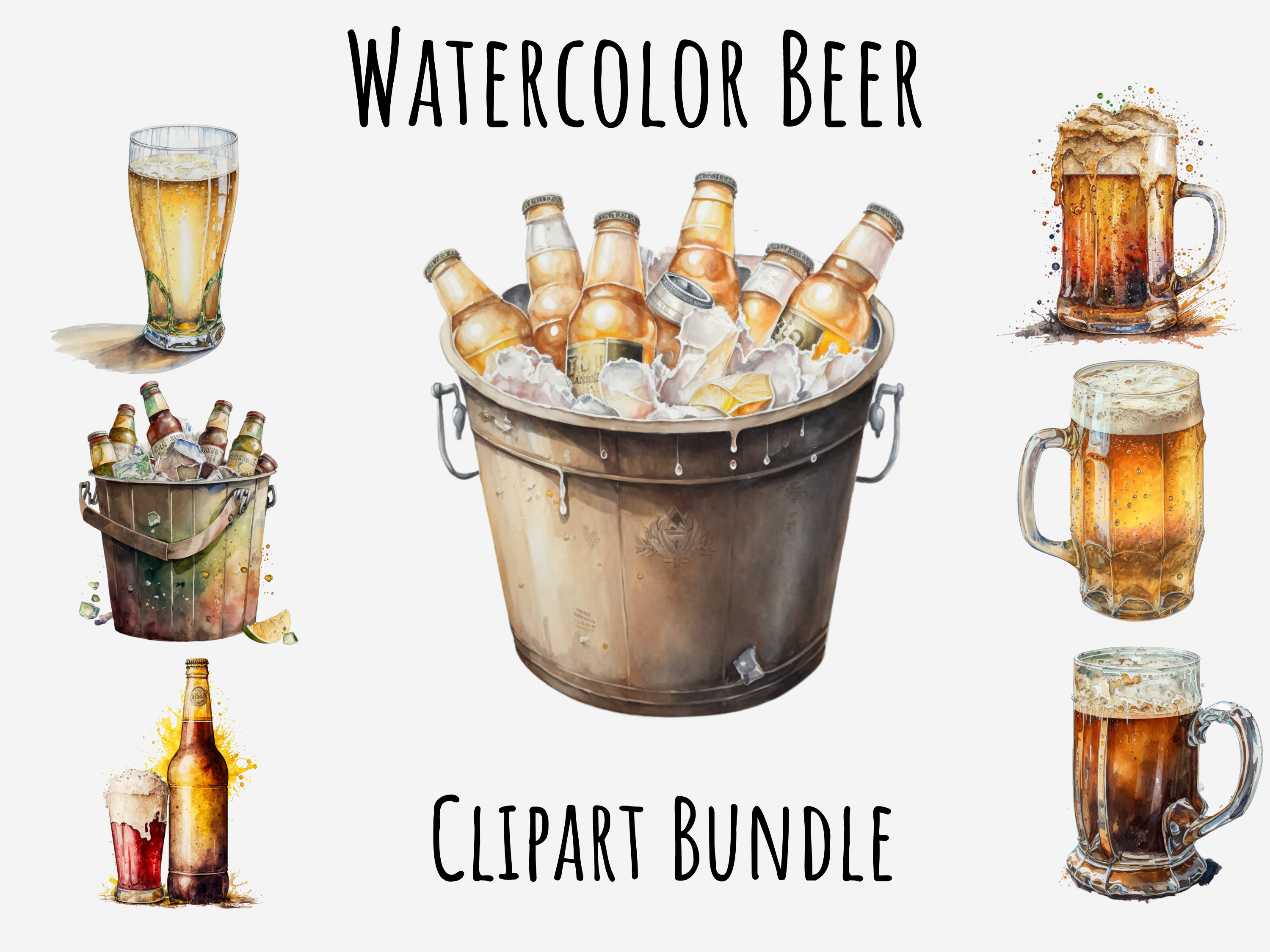 Watercolor Beer Clipart Pint Beer Mug Beer Bottle Cold - Etsy