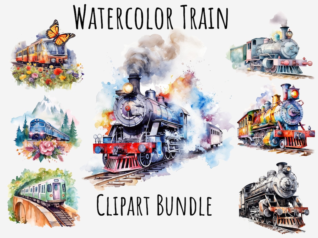 Watercolor Train Clipart, Locomotives, Steam Train, Transparent Png ...