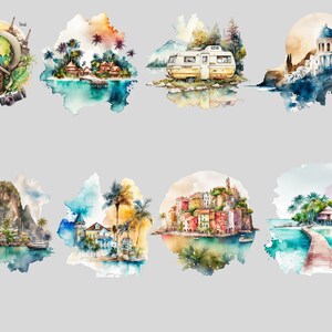 Watercolor Vacation Clipart, Holiday Images, Camera, Backpack, Luggage ...
