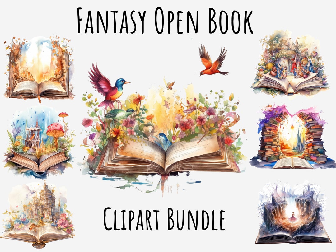 Watercolor Fantasy Open Book Clipart Bundle, Books Png, Fairy Clipart ...