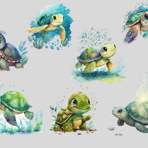 Watercolor Cute Baby Turtle Clipart, Baby Animal Clipart, Cute Sea ...