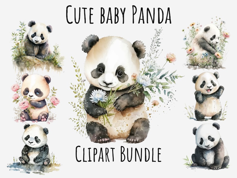 Cute Baby Panda Clipart Bundle, Cute Jungle Small Animal Png Images ...