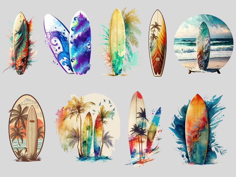 Watercolor Surfing Clipart Surfboard Clipart Hawaii Beach - Etsy
