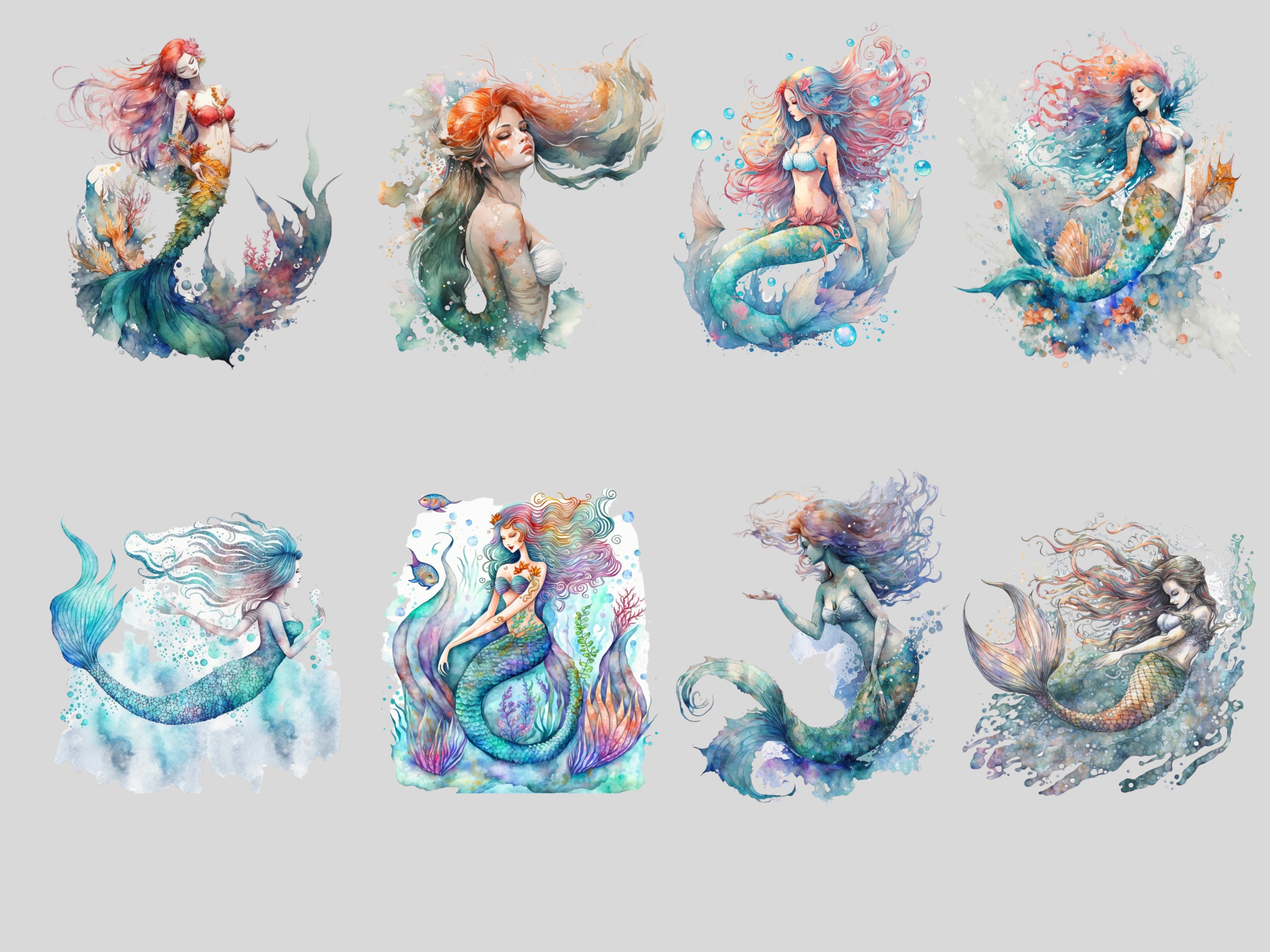 Watercolor Mermaid Clipart Underwater Mermaid Tail Marine - Etsy