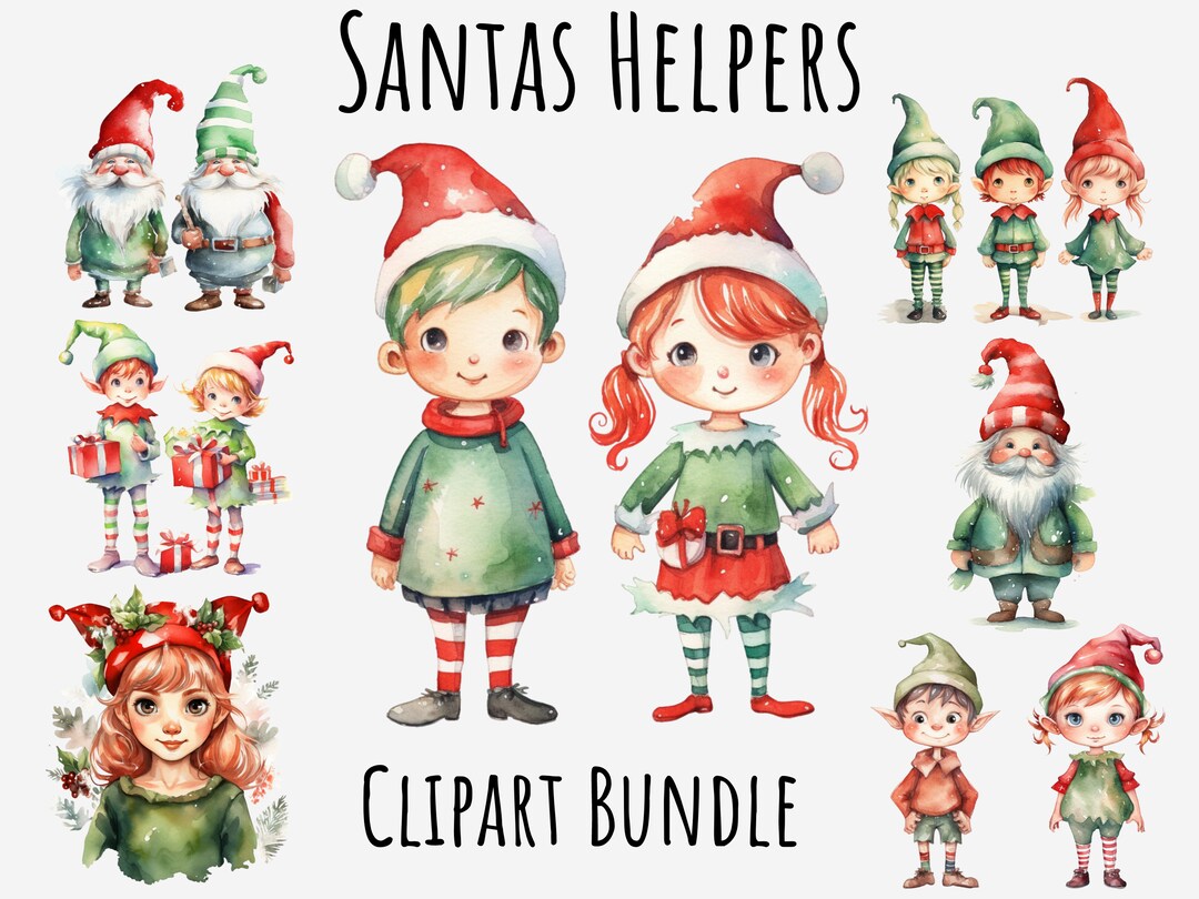 Watercolor Christmas Elfs Clipart, Santas Helpers Transparent Png ...