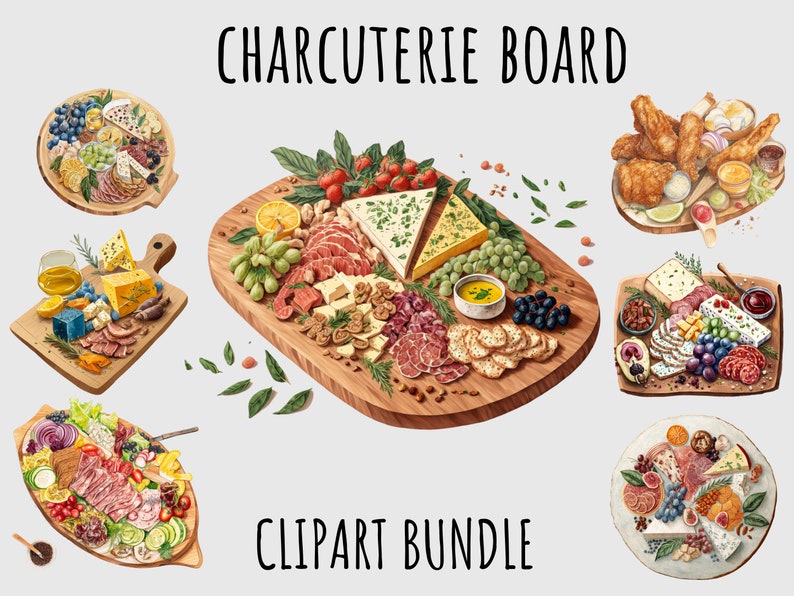 Watercolor Charcuterie Board Clipart Snacks PNG Bundlefood - Etsy
