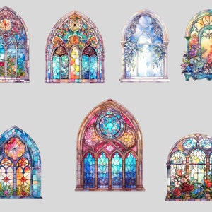 Watercolor Stained Glass Window Clipart PNG, Retro Arch, Arched Window ...