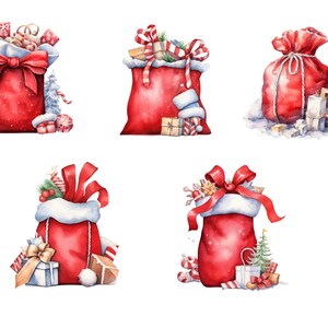 Santas Gift Bag Clipart Bundle, Watercolor Christmas Printable Graphics ...