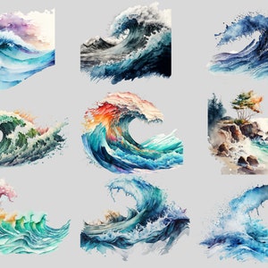 Watercolor Waves Clipart, Waves PNG Bundle, Sea Wave Graphics Printable ...