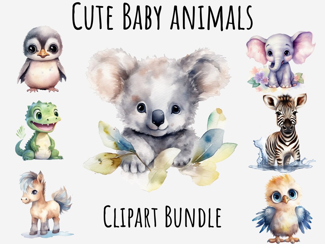 Watercolor Cute Baby Animals Clipart, Back to School, Teacher Clipart ...