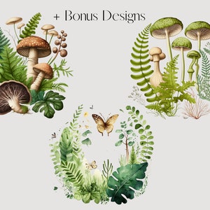Watercolor Greenery Forest Mushroom Clipart Download Mystical Botanical ...