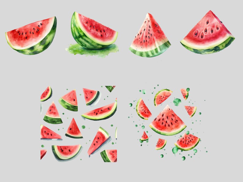 Watercolor Watermelon Clipart Fruit Clipart Summer Beach - Etsy